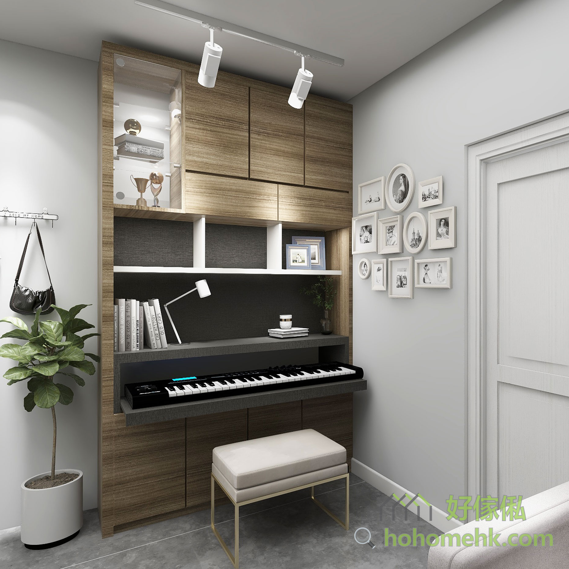 Custom-made bookcase or showcase around the piano — 好傢俬 HoHomeHK